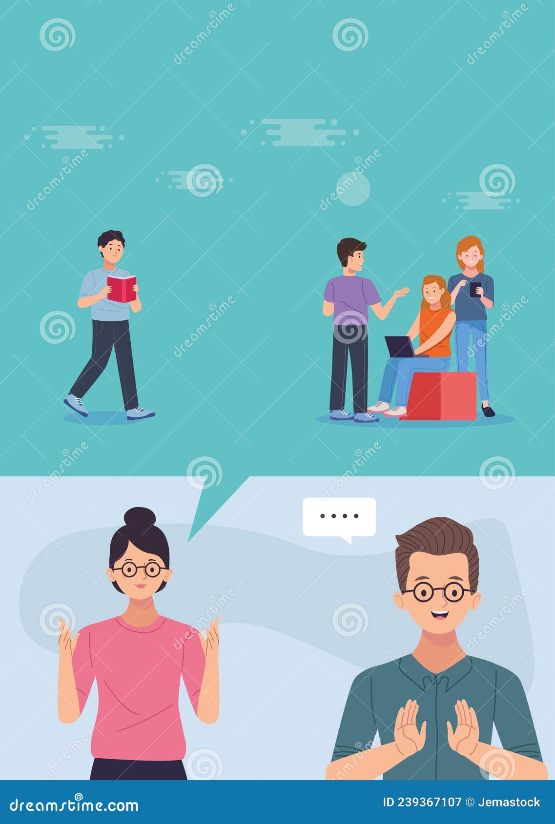 Teachers Thinking in Elearning Stock Vector - Illustration of reading ...
