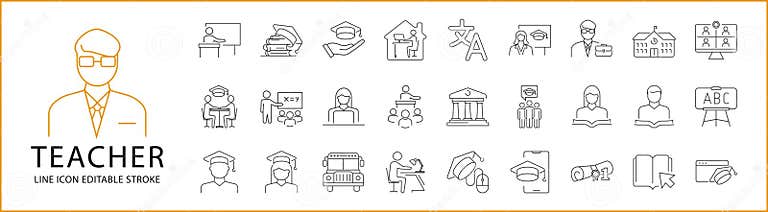 Teaching Icons Set in Line Style. Stock Vector - Illustration of ...