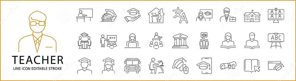 Teaching Icons Set in Line Style. Stock Vector - Illustration of ...