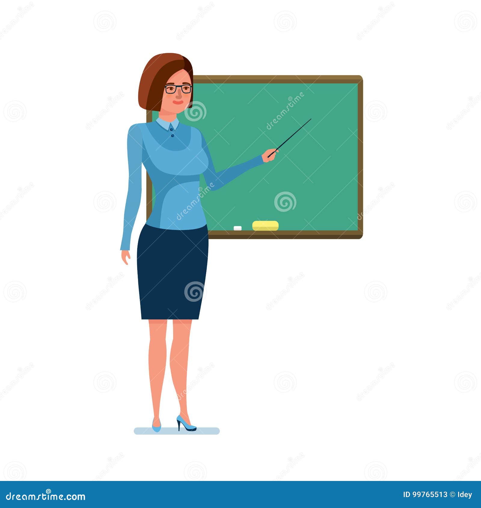 Girl Teacher with School Pointer in Hand, Next To Board. Stock Vector ...