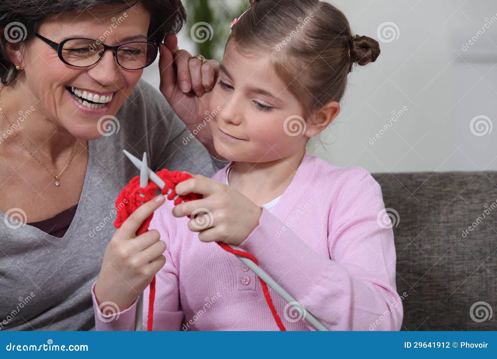 Teaching Her Daughter How To Knit. Stock Photo - Image of close, cute ...