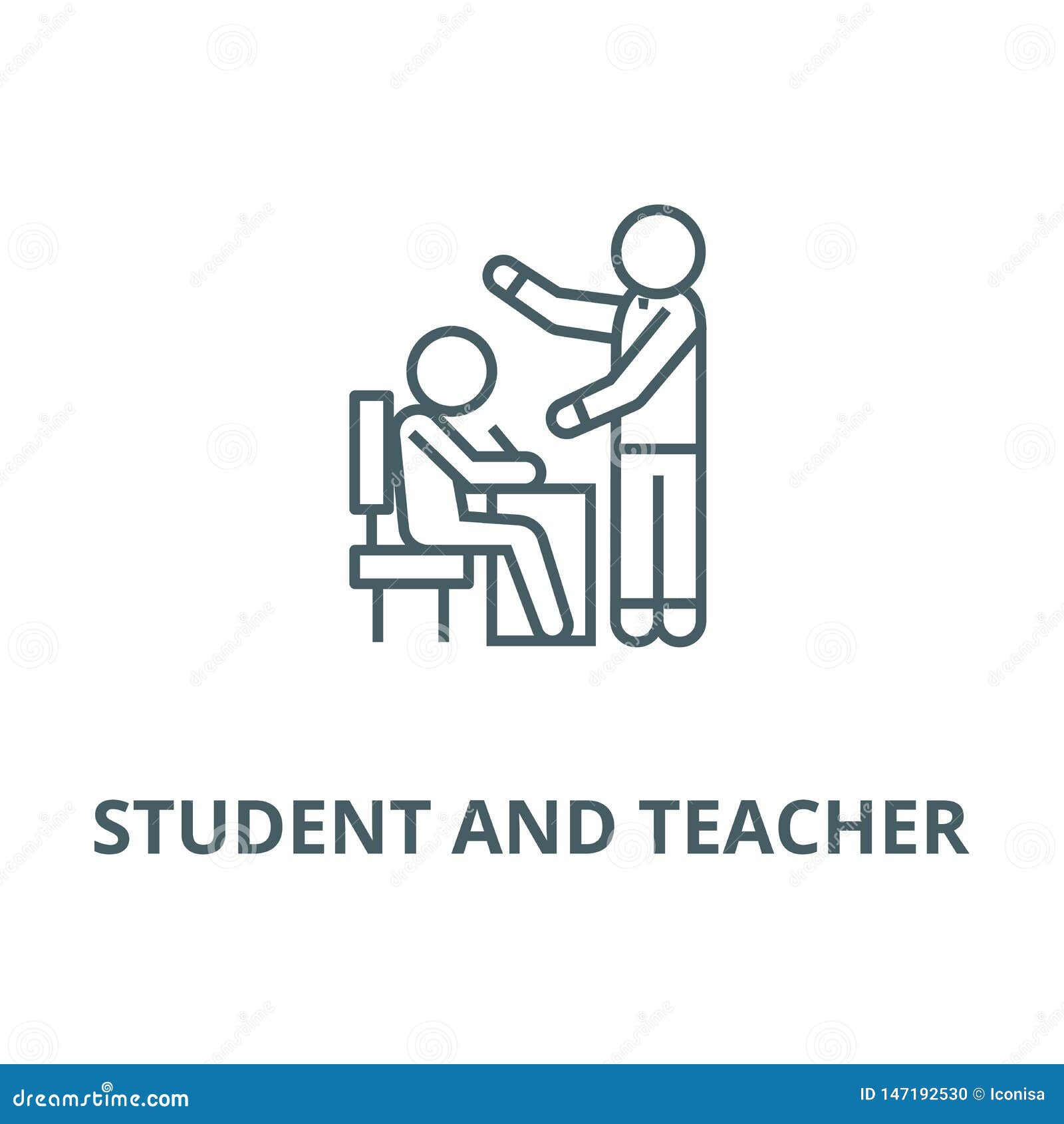 Teaching Proccess, Student And Teacher Vector Line Icon, Linear Concept ...