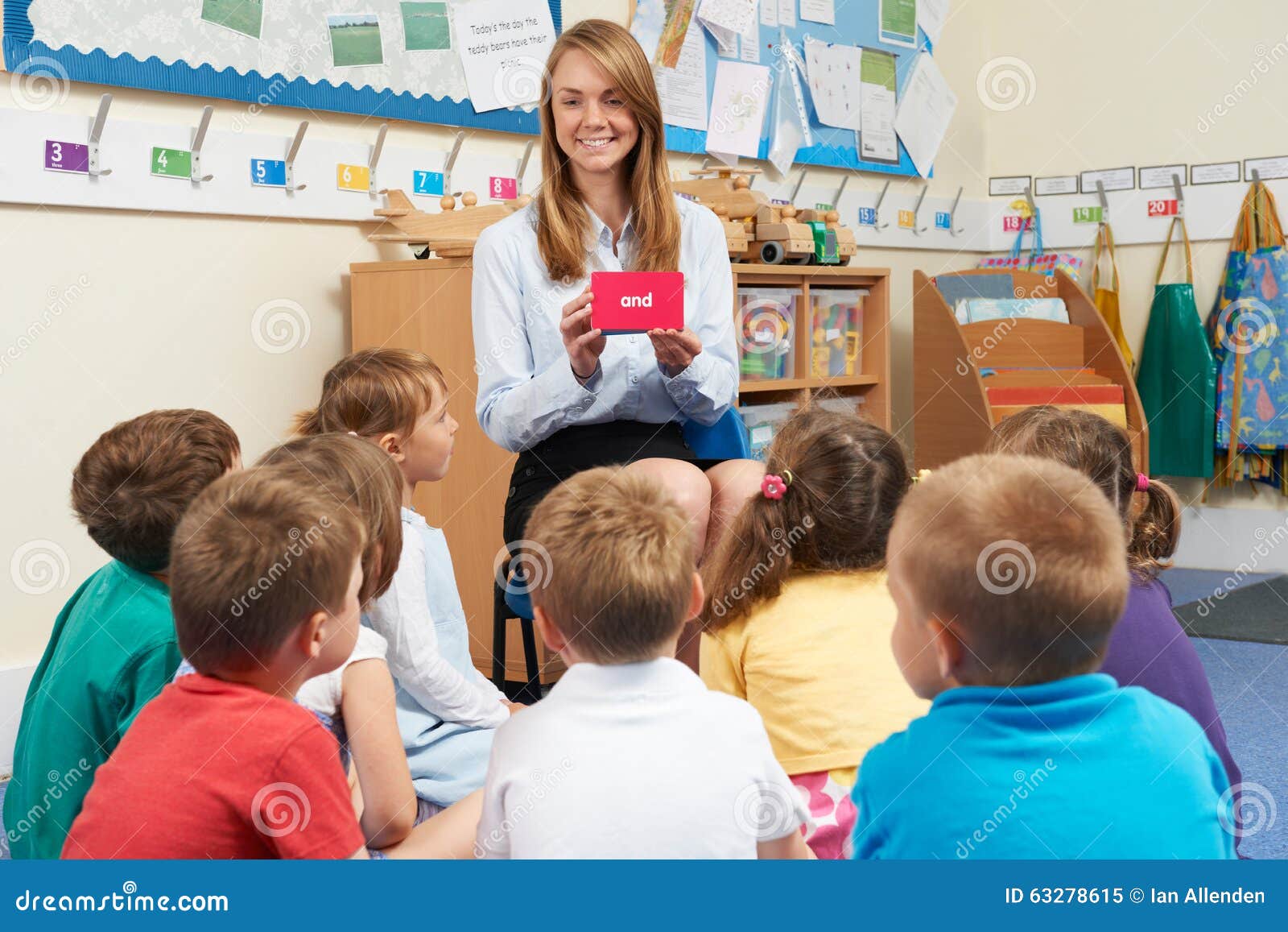 Teaching Showing Flash Cards To Elementary School Class Stock Image ...