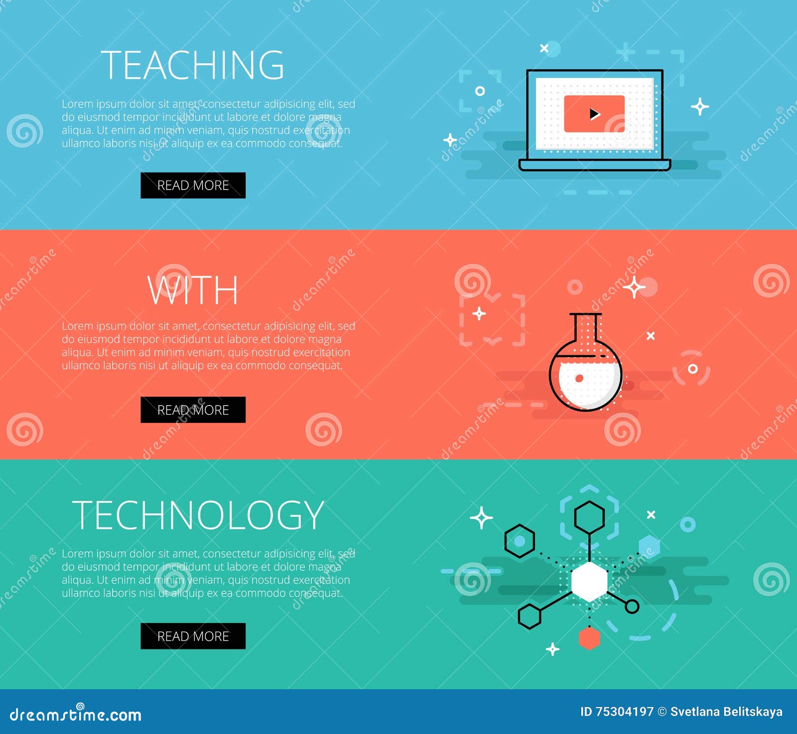 Teaching with Technology. Vector Banners Set Stock Illustration ...