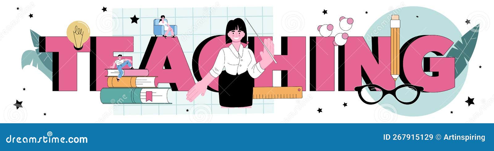 Teaching Typographic Header. Professor Conduct a Lesson in a Classroom ...