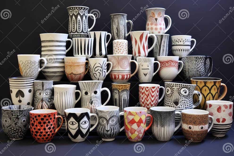 Teacup Collection with Different Patterns and Shapes Stock Illustration ...