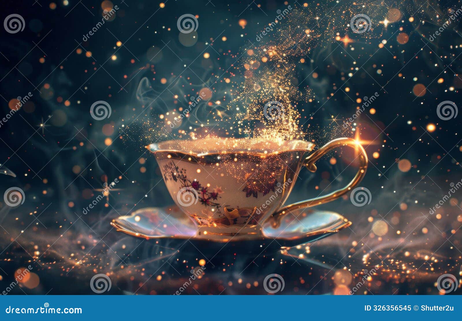 A Teacup Overflowing with Stardust Stock Image - Image of light ...