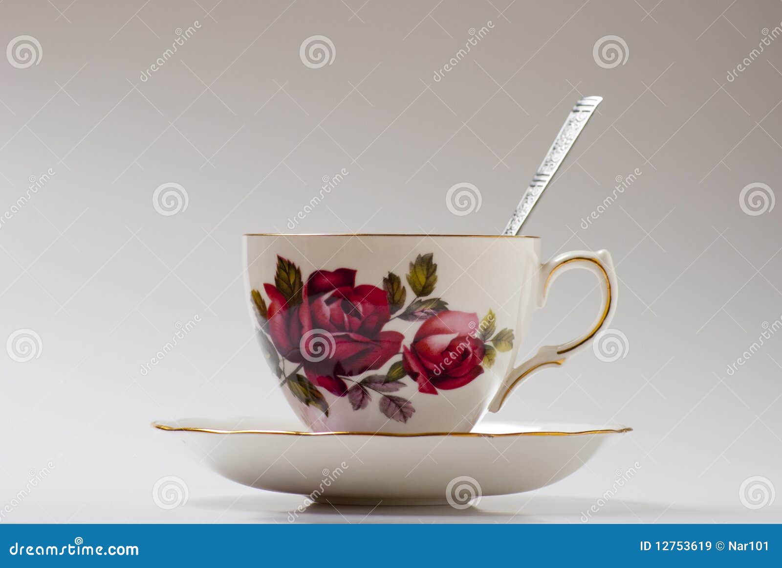 Teacup with Spoon stock image. Image of burgundy, fancy - 12753619