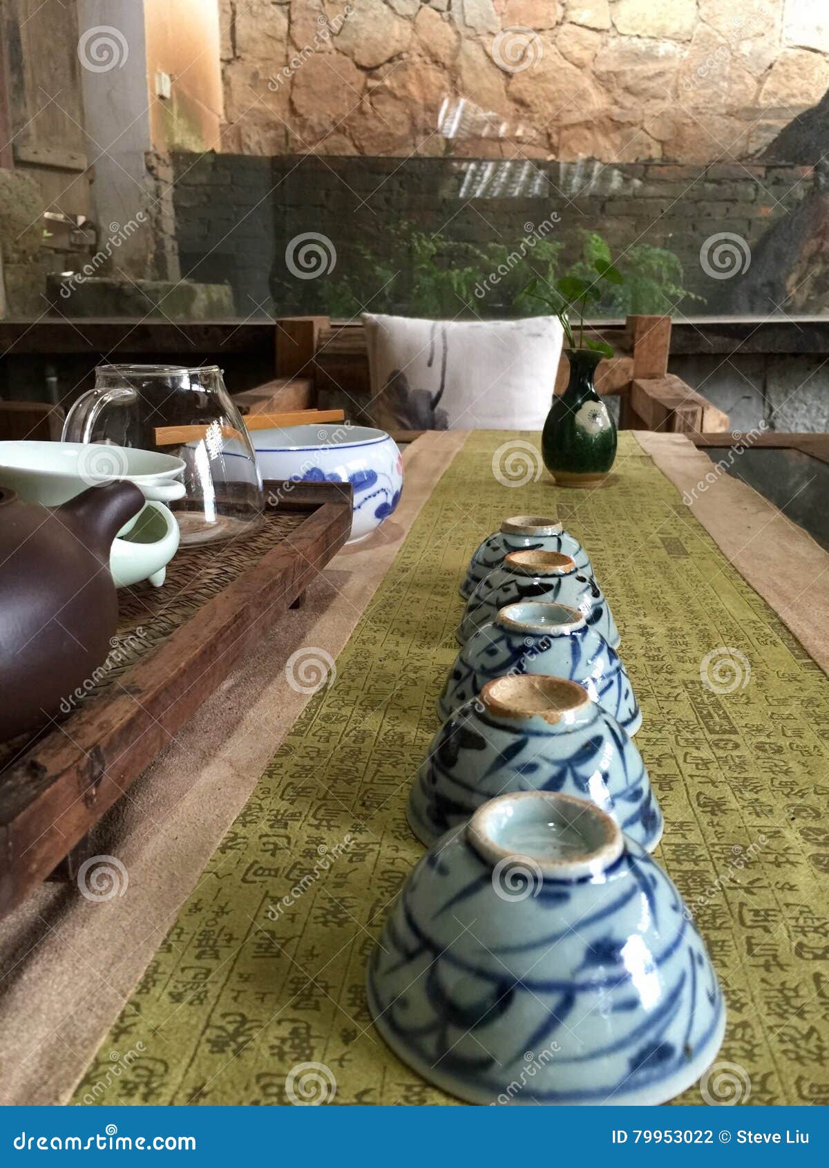 Teacups on Chinese Calligraphy Table Stock Photo - Image of teapot ...
