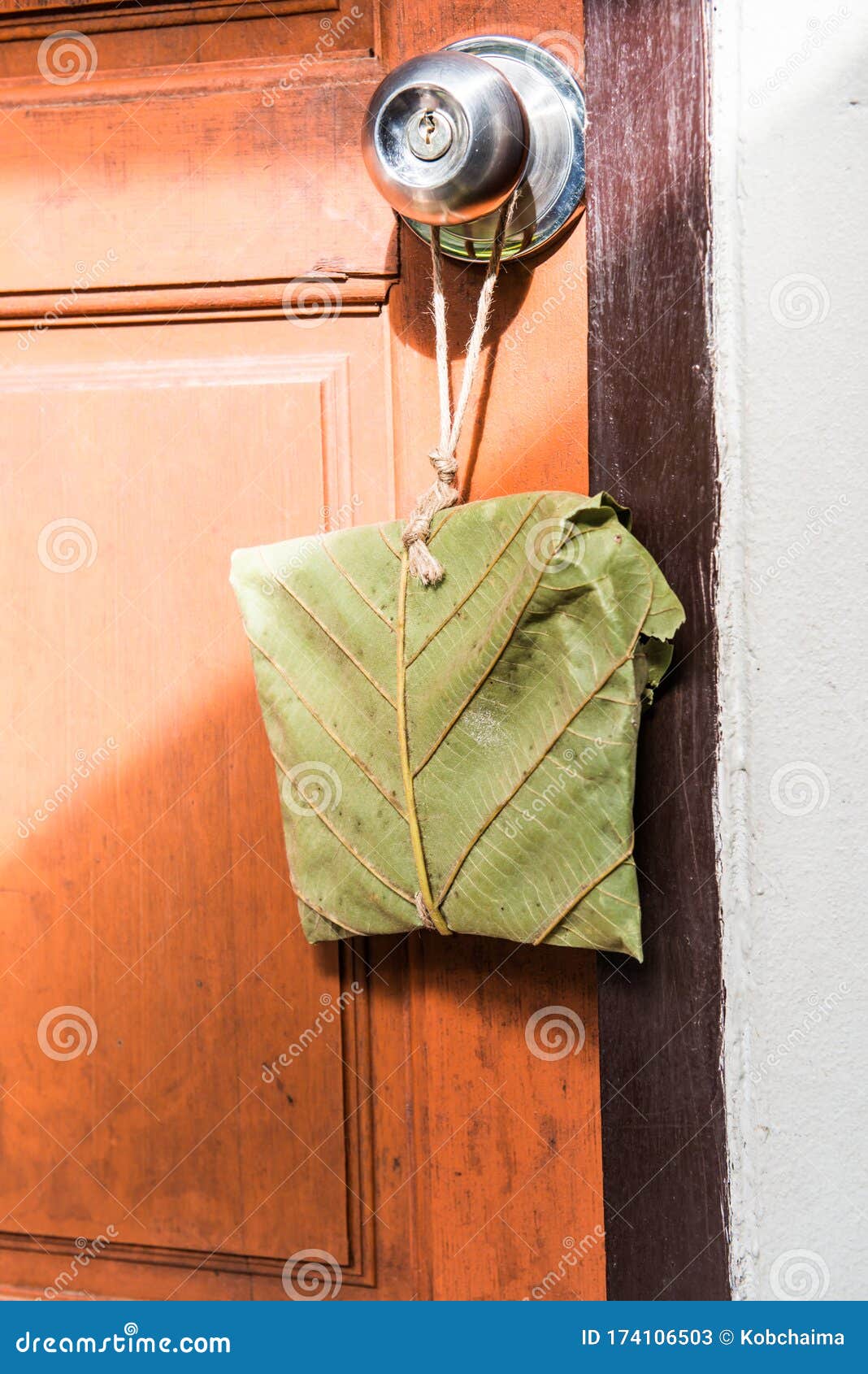Teak Leaf Package on the Door Stock Image - Image of filling, nature ...