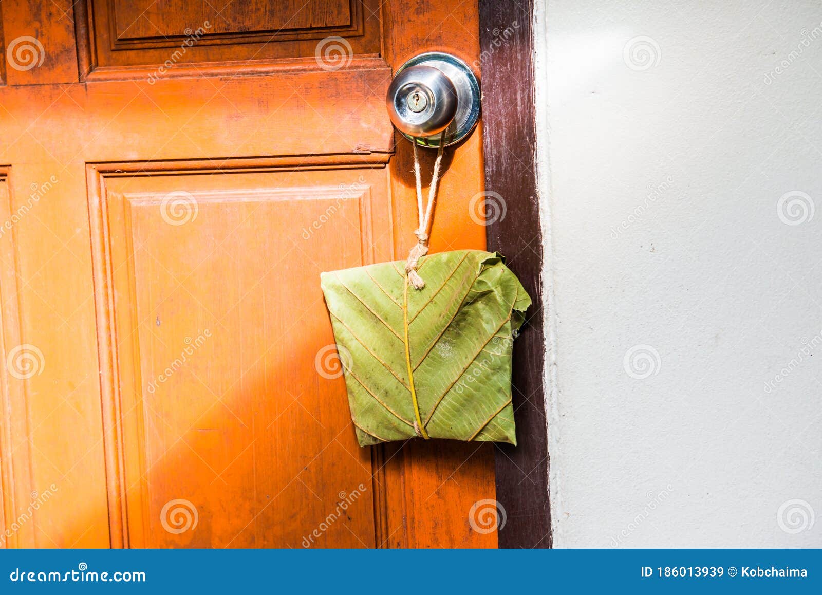 Teak Leaf Package on the Door Stock Image - Image of packaging ...