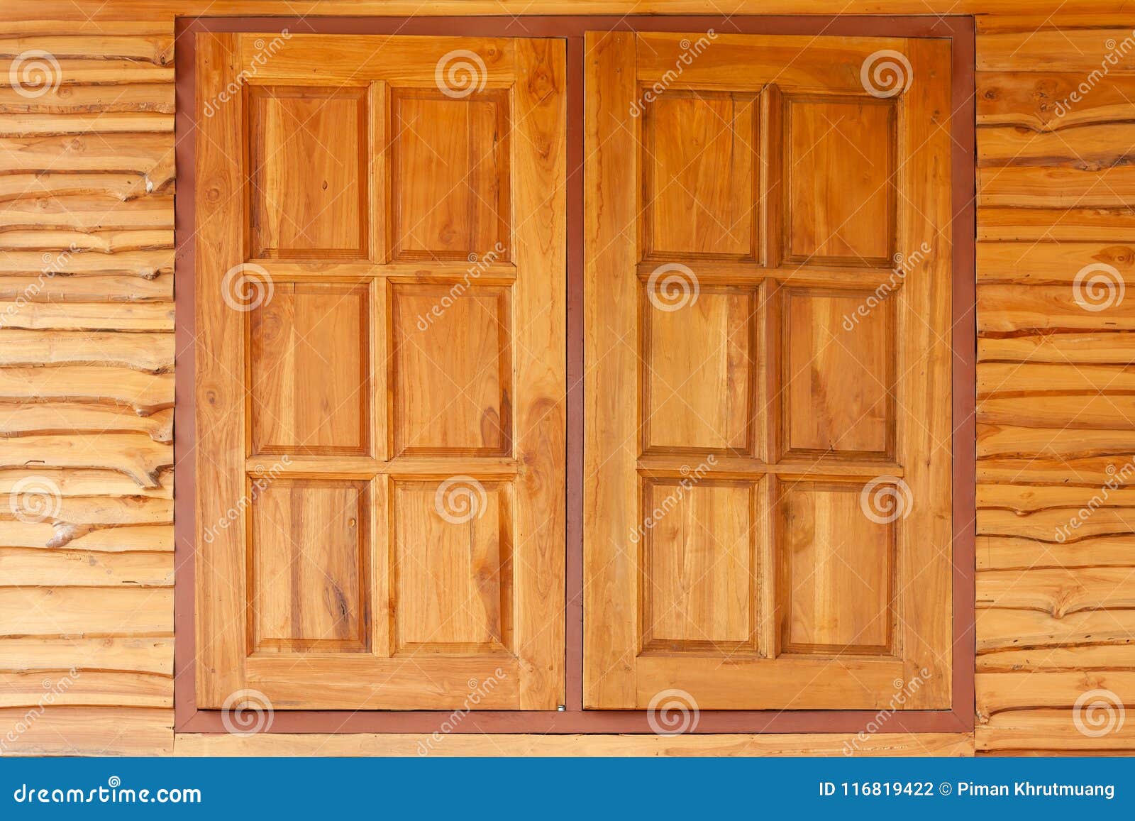 Teak wood window frame stock photo. Image of background - 116819422