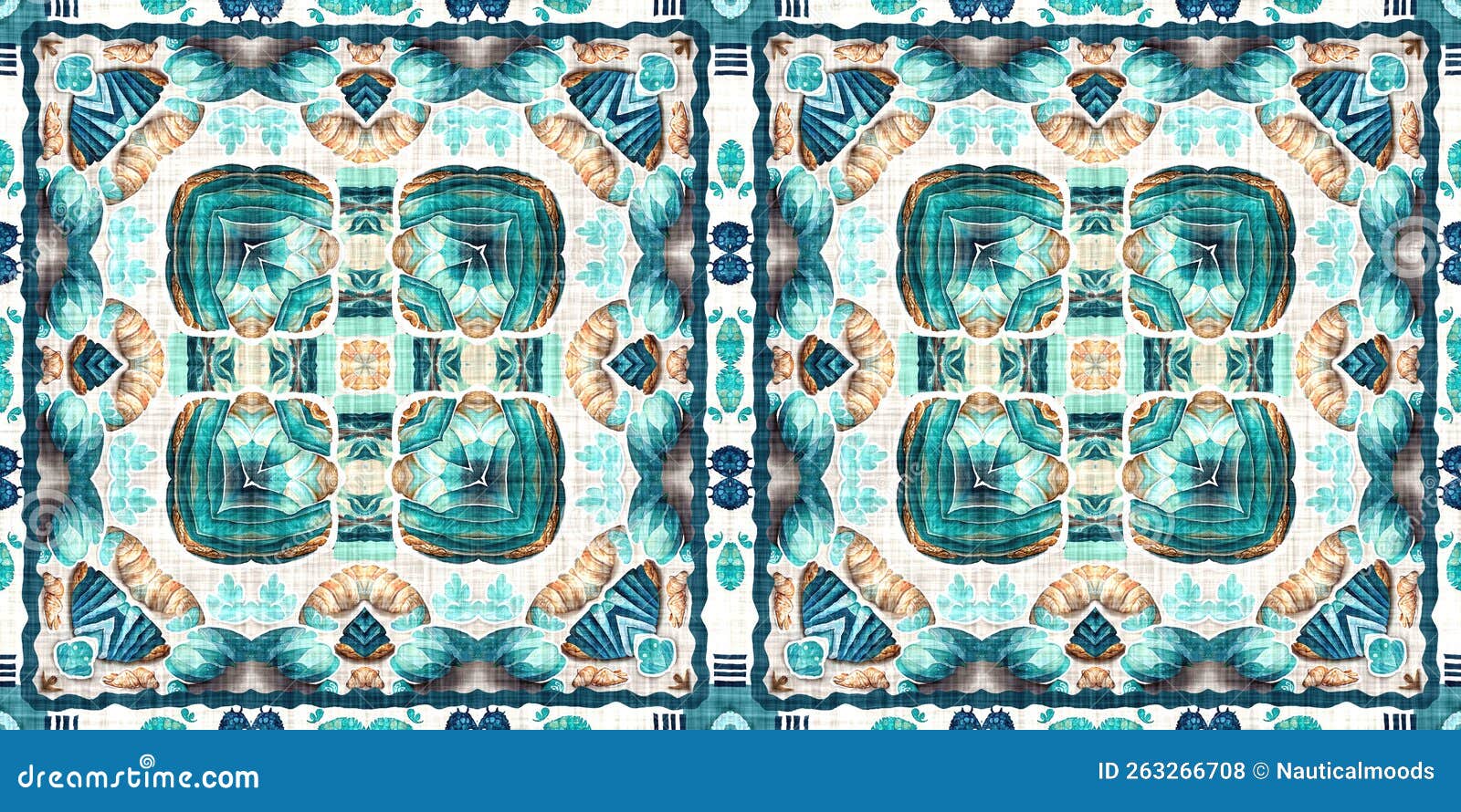Teal Beach House Border in Coastal Style Patchwork Pattern. Modern ...