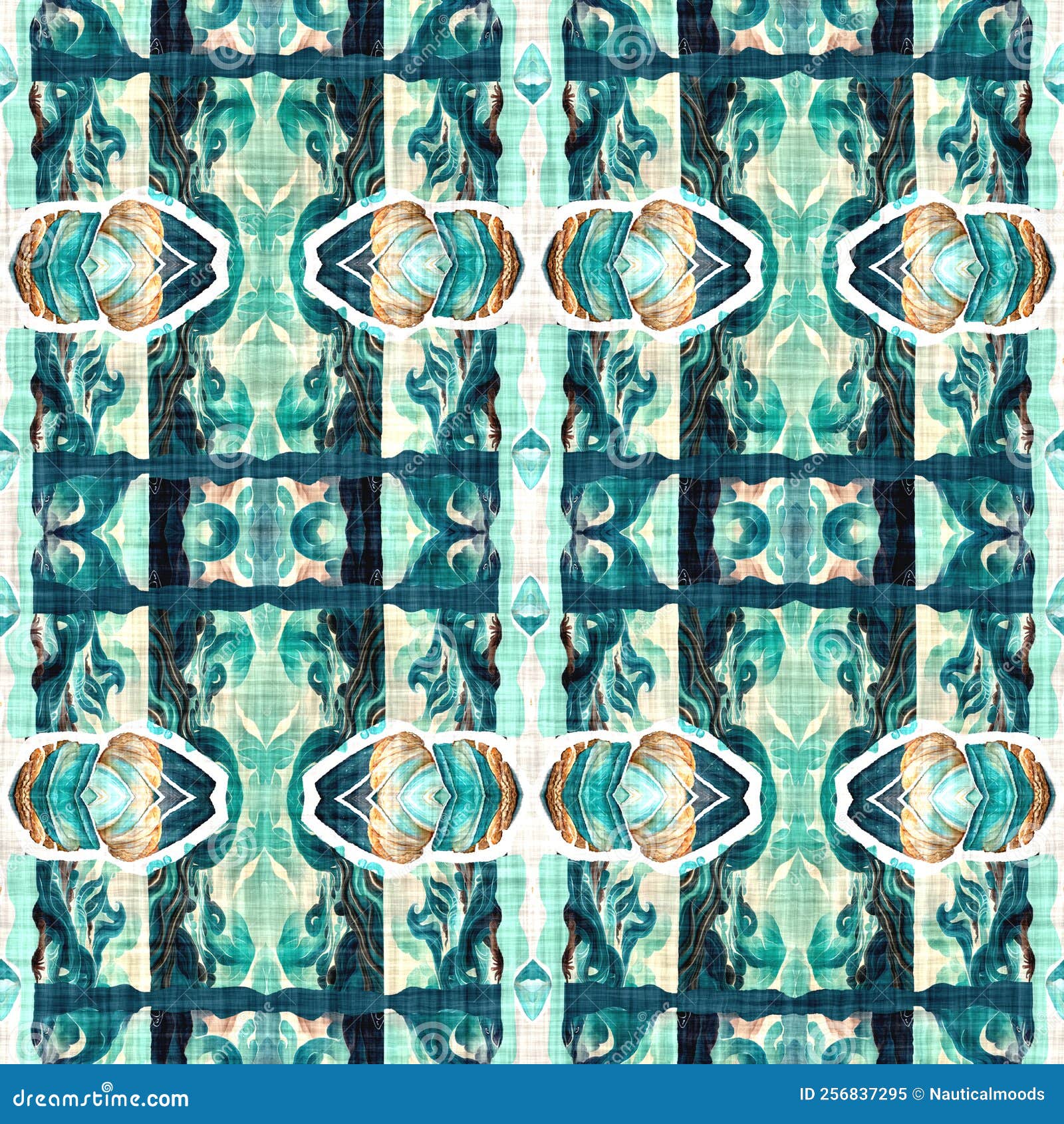 Teal Beach House Coastal Style Patchwork Pattern Tile. Modern Nantucket ...