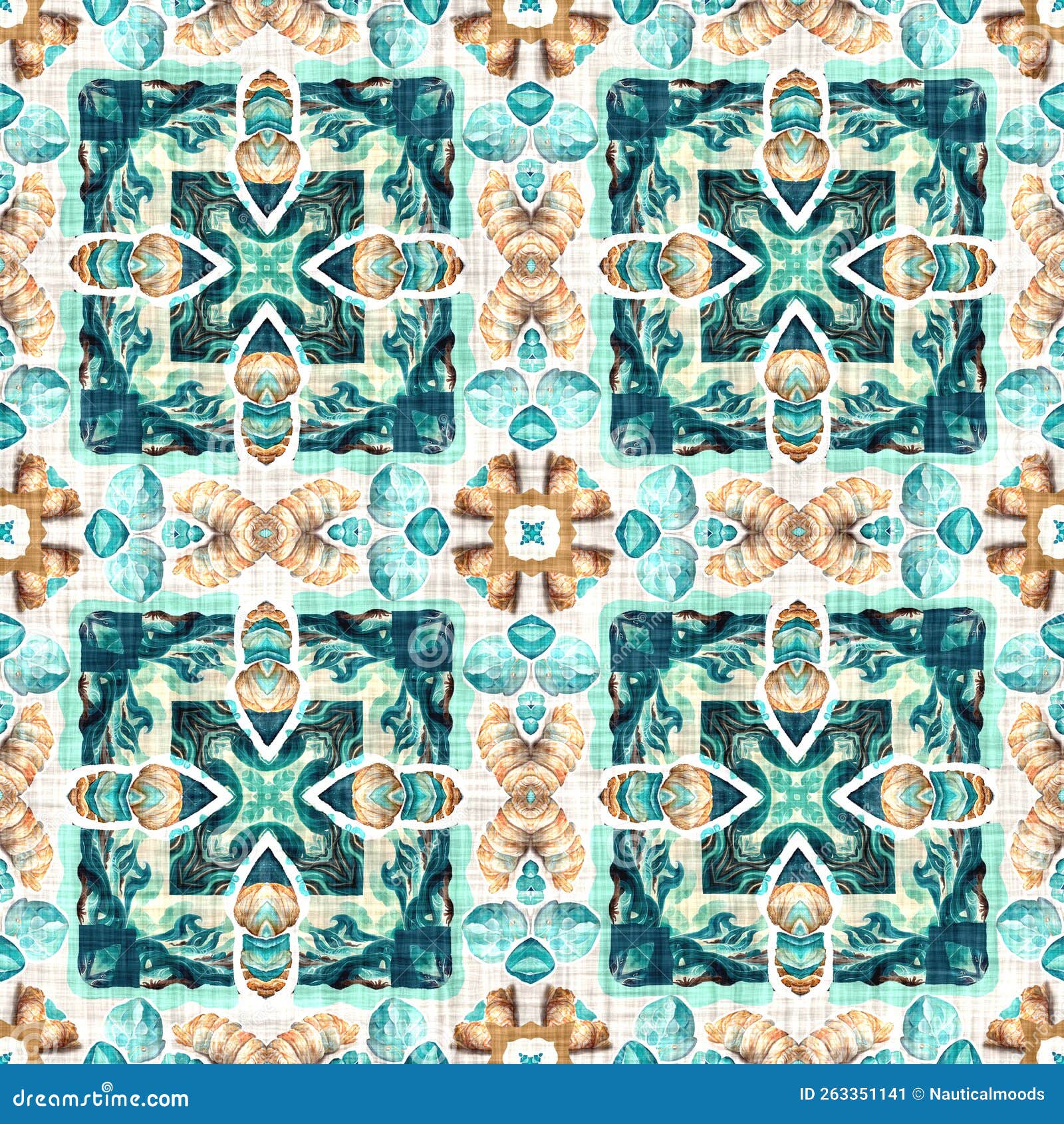 Teal Beach House Coastal Style Patchwork Pattern Tile. Modern Nantucket ...