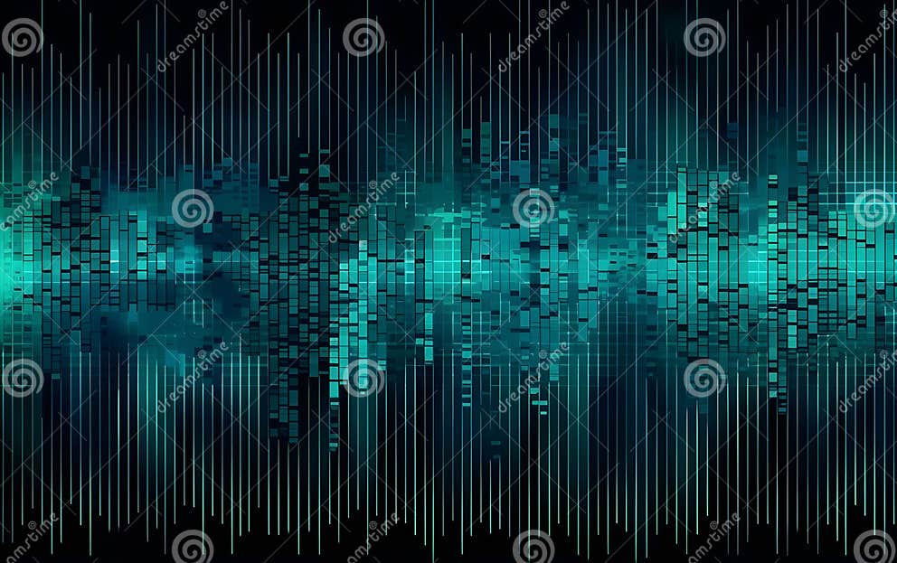 Teal Blue Glitch Pattern Overlay, Generative AI Stock Illustration ...
