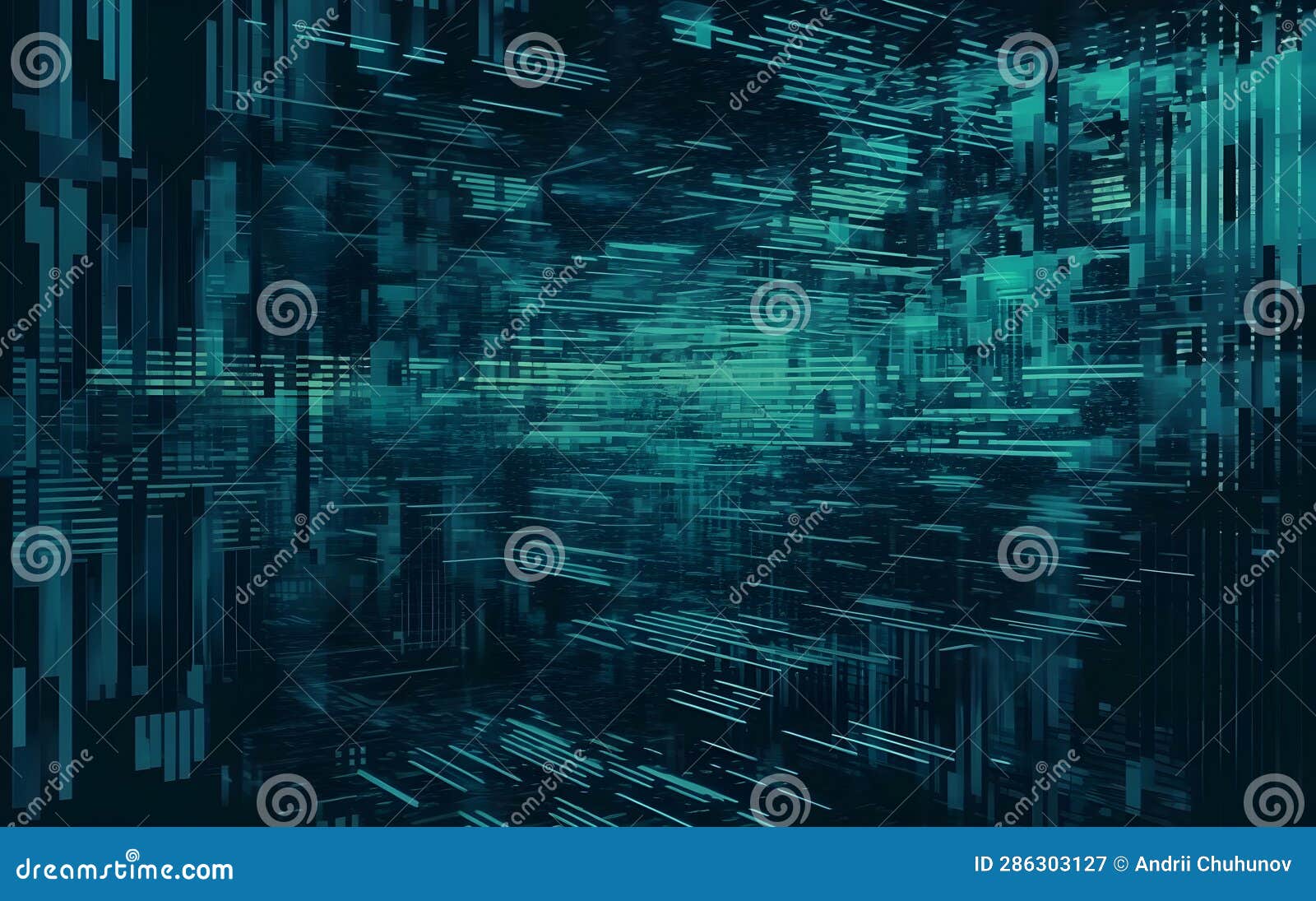 Teal Blue Glitch Pattern Overlay, Generative AI Stock Illustration ...