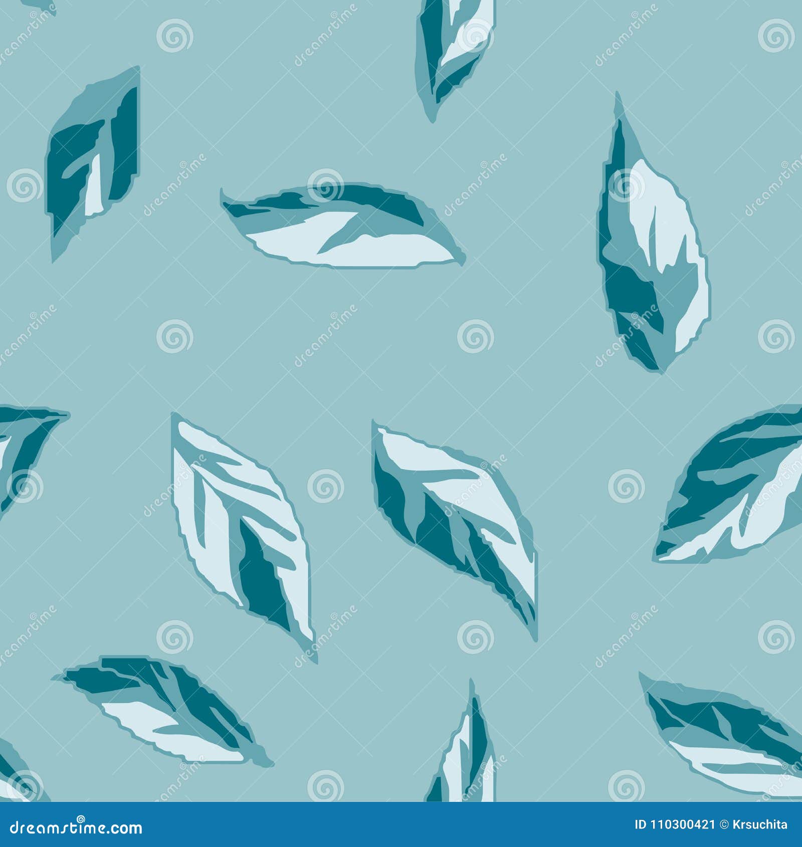 Teal and Blue Leaves Scattered Pattern Stock Vector - Illustration of ...
