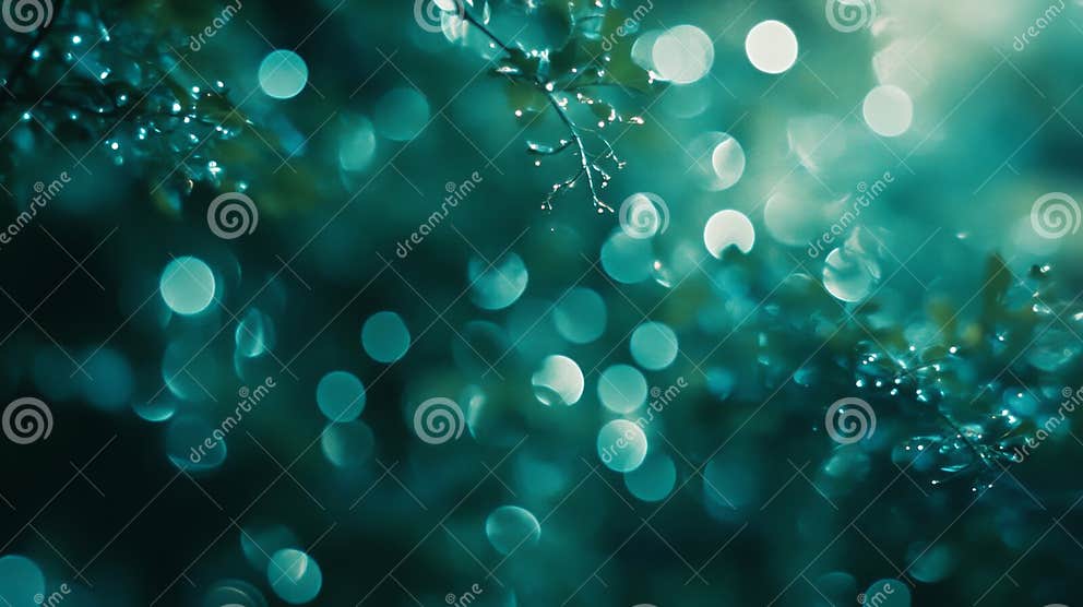 Teal Bokeh Background with Dewy Branches Stock Illustration ...