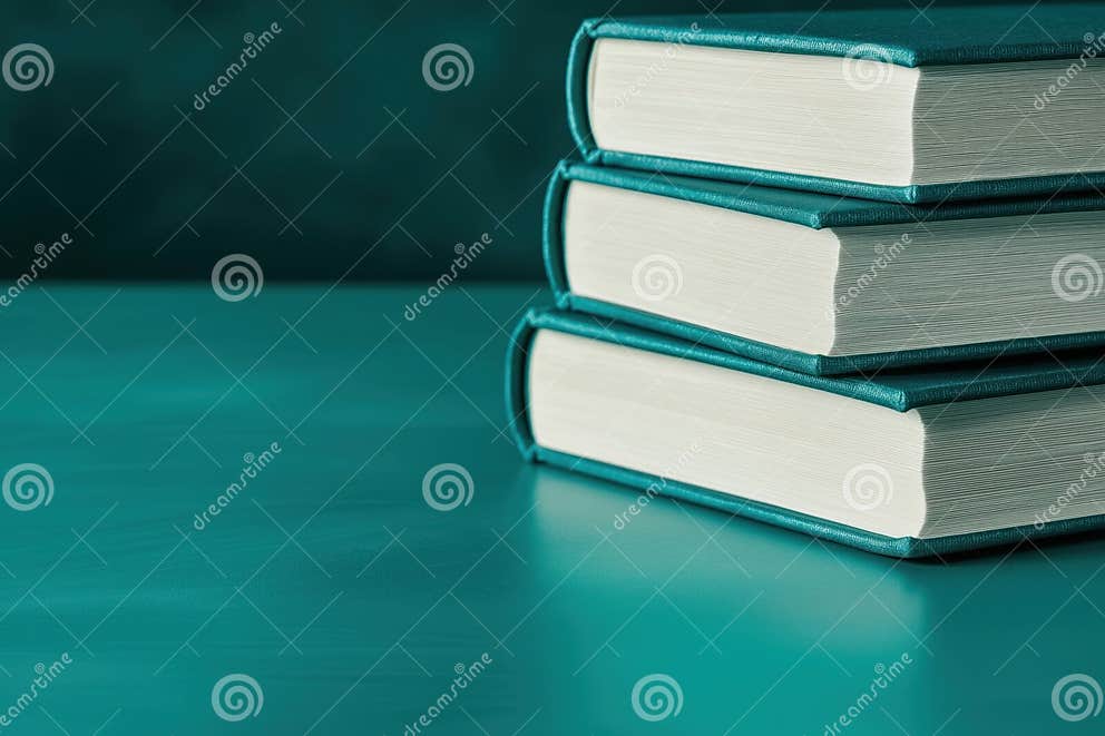 Teal Books Stacked on Teal Surface. Study Materials Resting on Desk ...