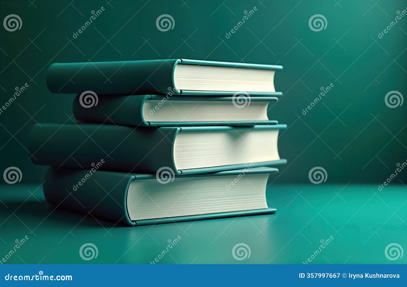 Teal Bound Books Stacked on Teal Surface. Four Books in Neat Stack ...