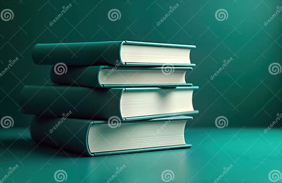 Teal Bound Books Stacked on Teal Surface. Four Books in Neat Stack ...