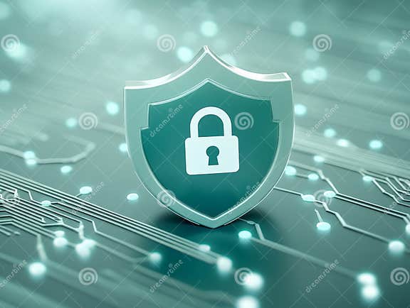 Teal Cloud Lock with a Shield Emblem Resting on a Digital Circuit Grid ...