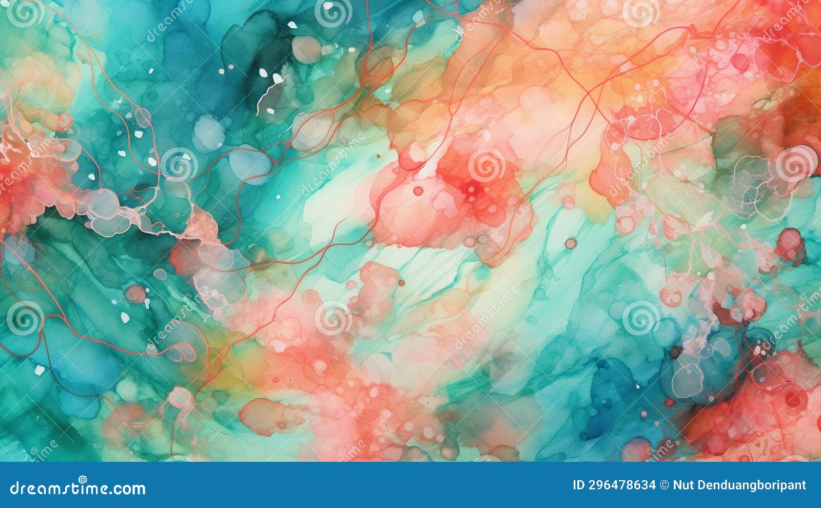 Teal and Coral Abstract Pattern with Watercolor Splatters Stock ...