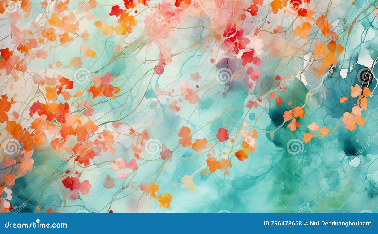 Teal and Coral Abstract Pattern with Watercolor Splatters Stock ...