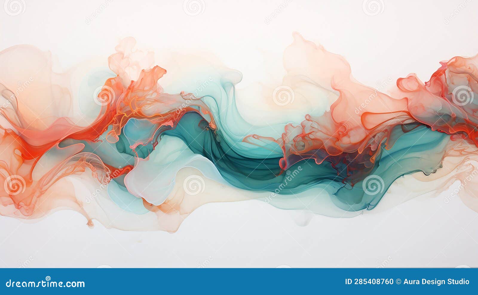Teal and Coral Flowing Artwork on White Background Stock Illustration ...