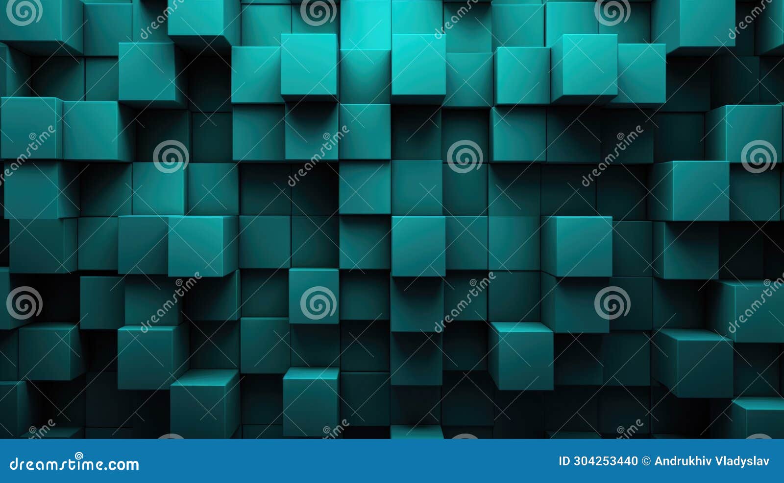 Teal Cubes Wall Background, Abstract Illustration Stock Illustration ...