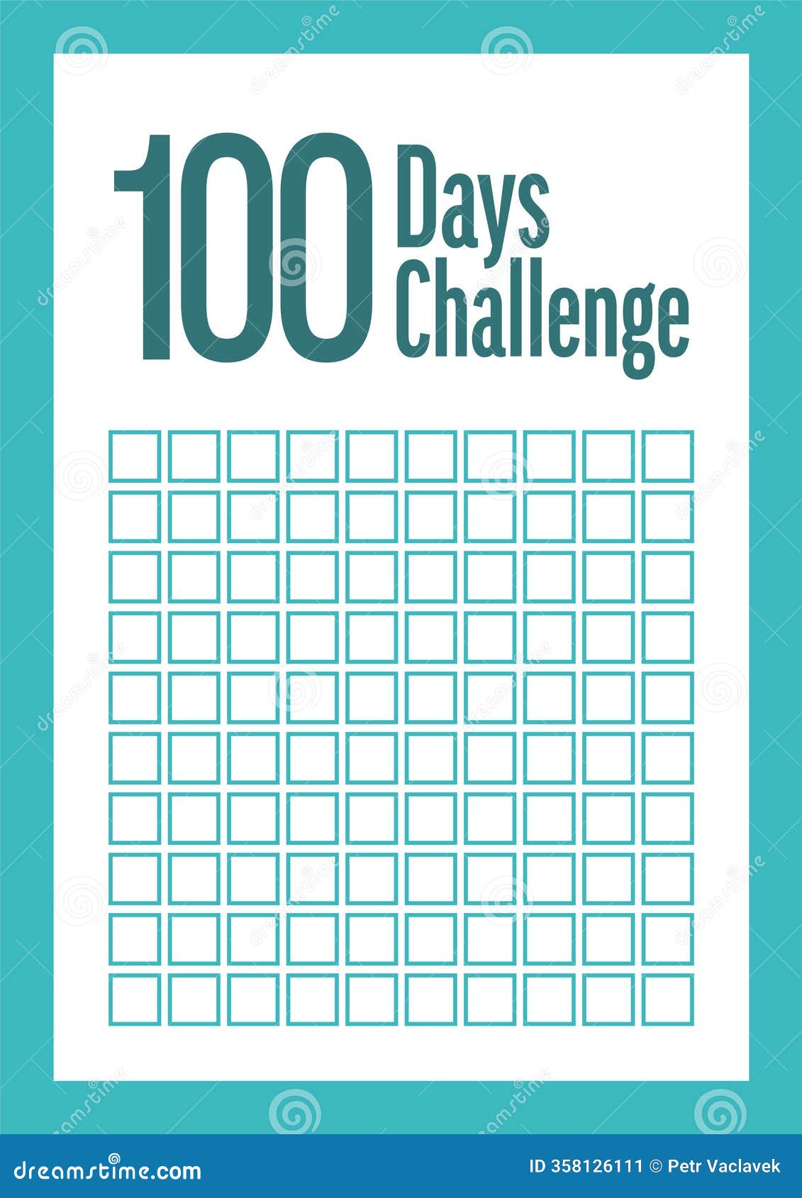 Teal 100 Days Challenge Tracker Template Ready for Print Stock Vector ...