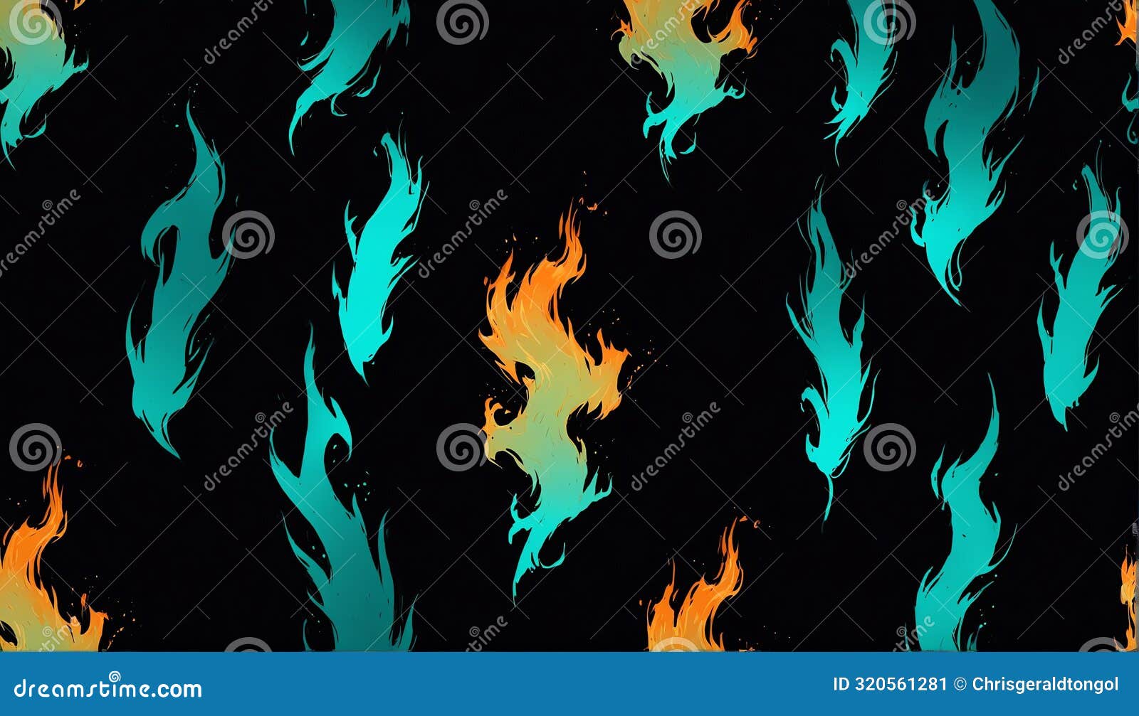 Teal Fire Flames Effect on Plain Black Ai Generated Stock Illustration ...