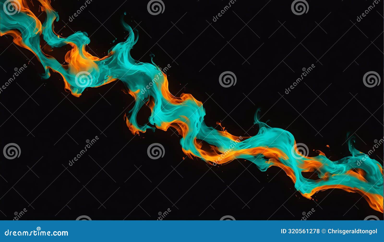 Teal Fire Flames Effect on Plain Black Ai Generated Stock Illustration ...