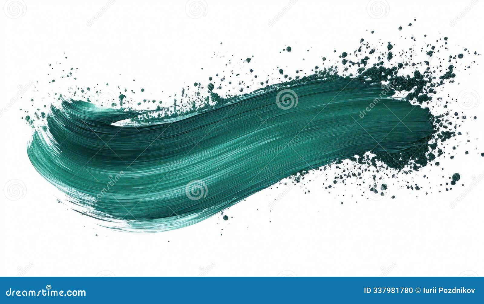 Teal Green Paint Stroke with Paint Splatter on White Background Stock ...