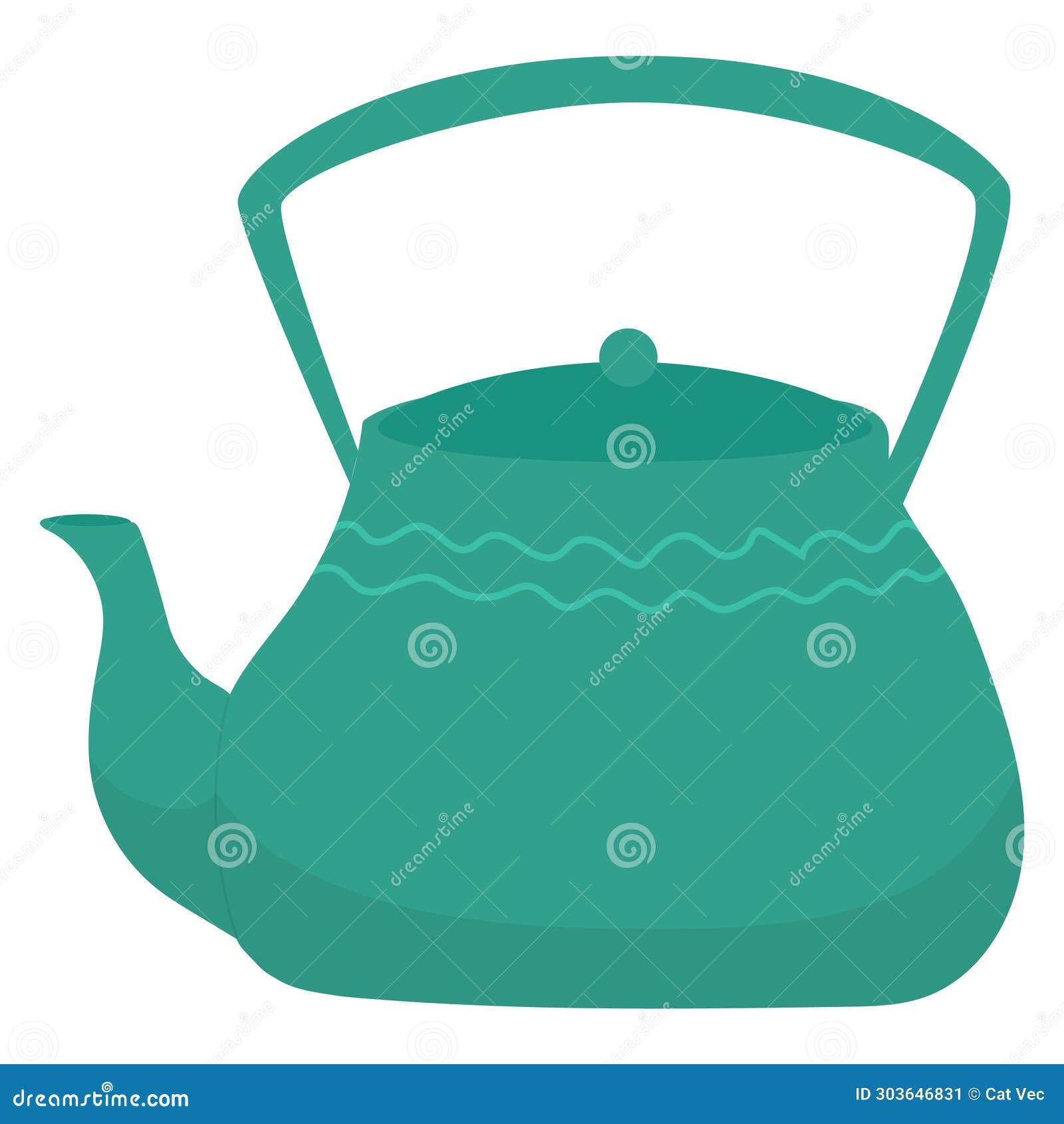 Teal Kettle with a Simple Design and Decorative Wave Pattern ...