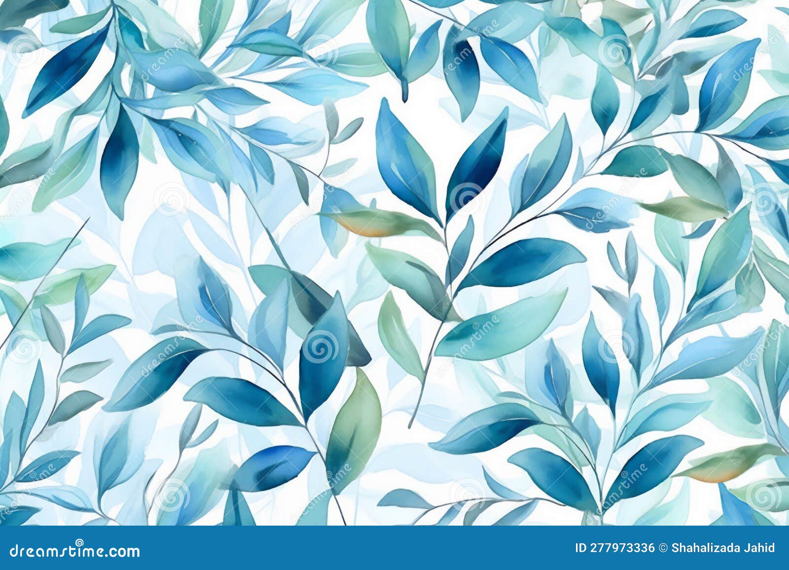 Teal Leaf Designs on White Paper. Generative AI Stock Illustration ...
