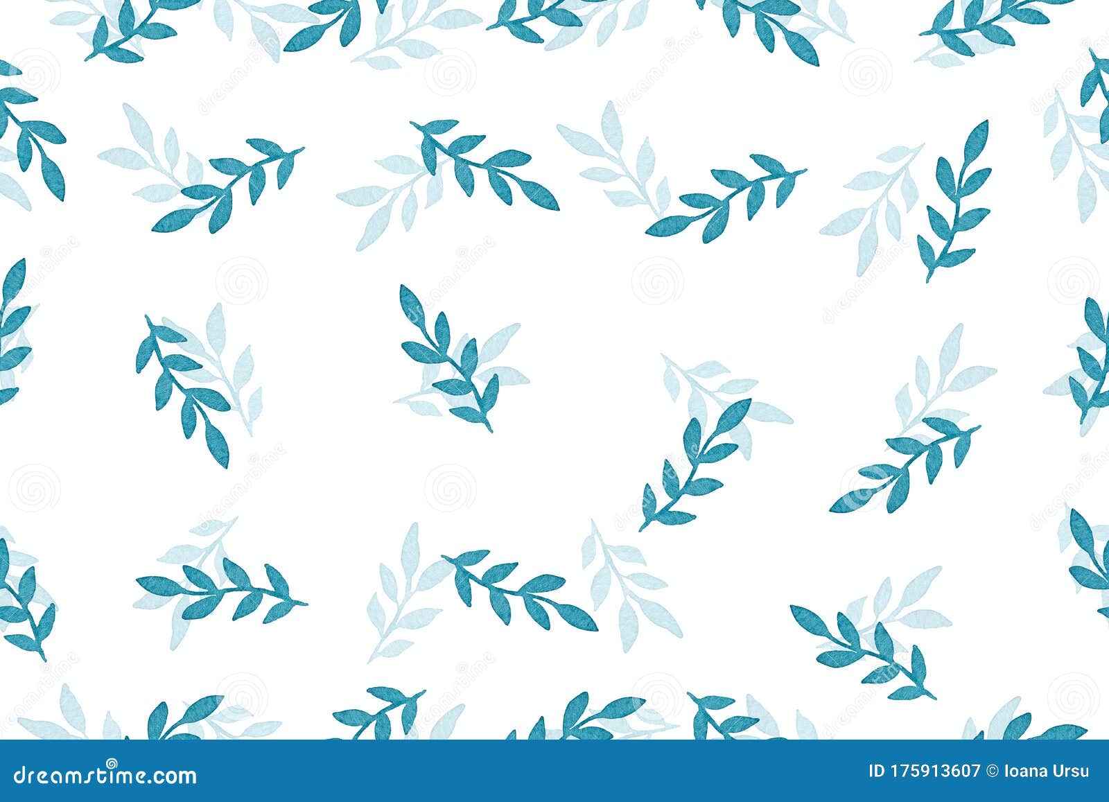 Teal Leaves Seamless Repeat Pattern, Watercolor Leaf Background ...