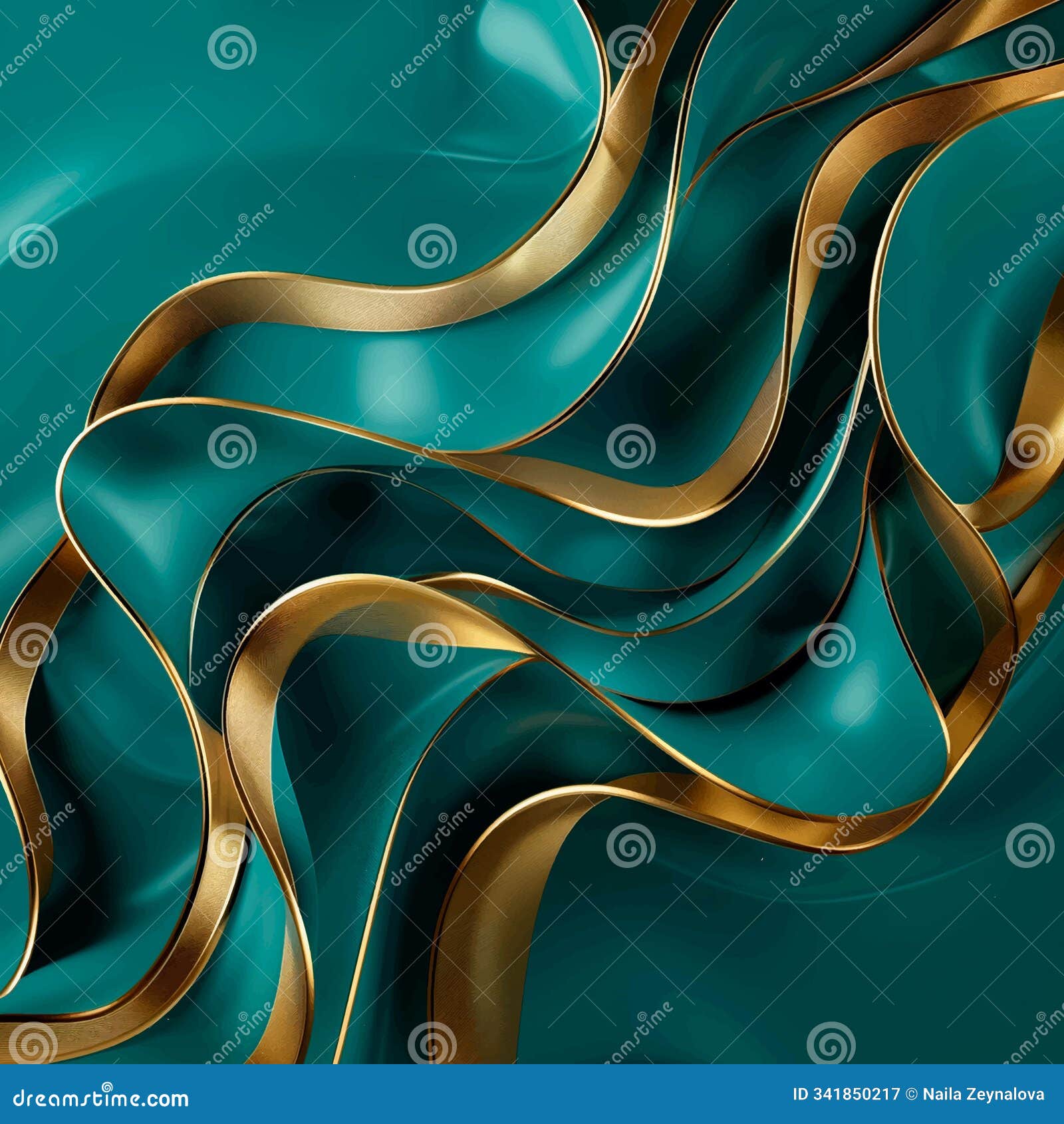 Teal Luxury Abstract Dynamic Liquid Flowing Fluid Lines Shapes 3d Pattern Background with Gold ...