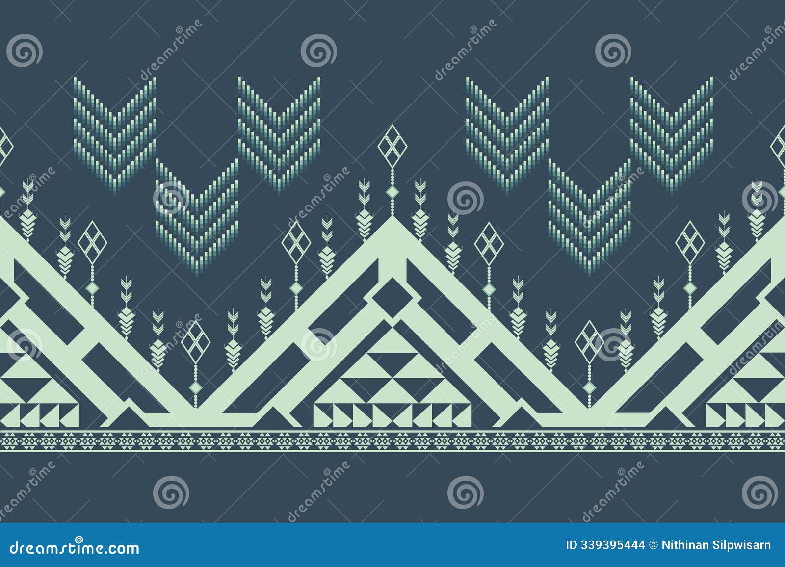 Teal and Mint Aztec Border Vector - Geometric Native American Design Stock Illustration ...