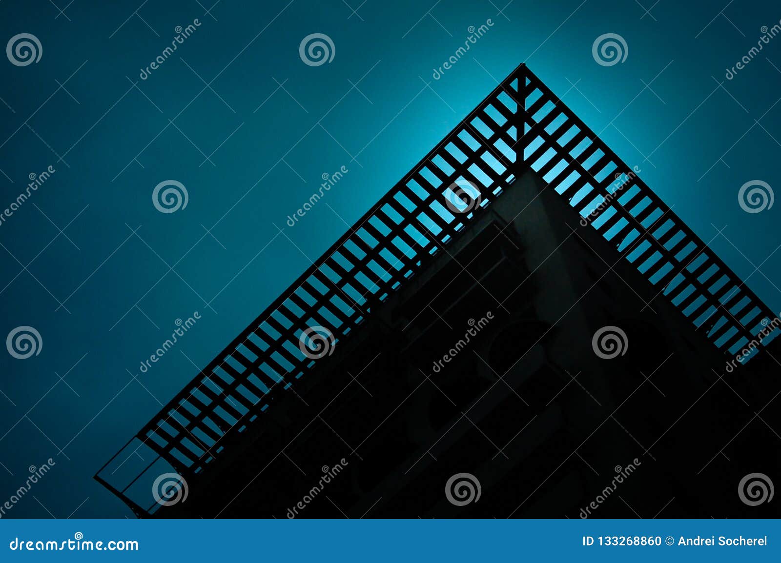 Teal Moonlight through Rooftop Structure Stock Photo - Image of ...