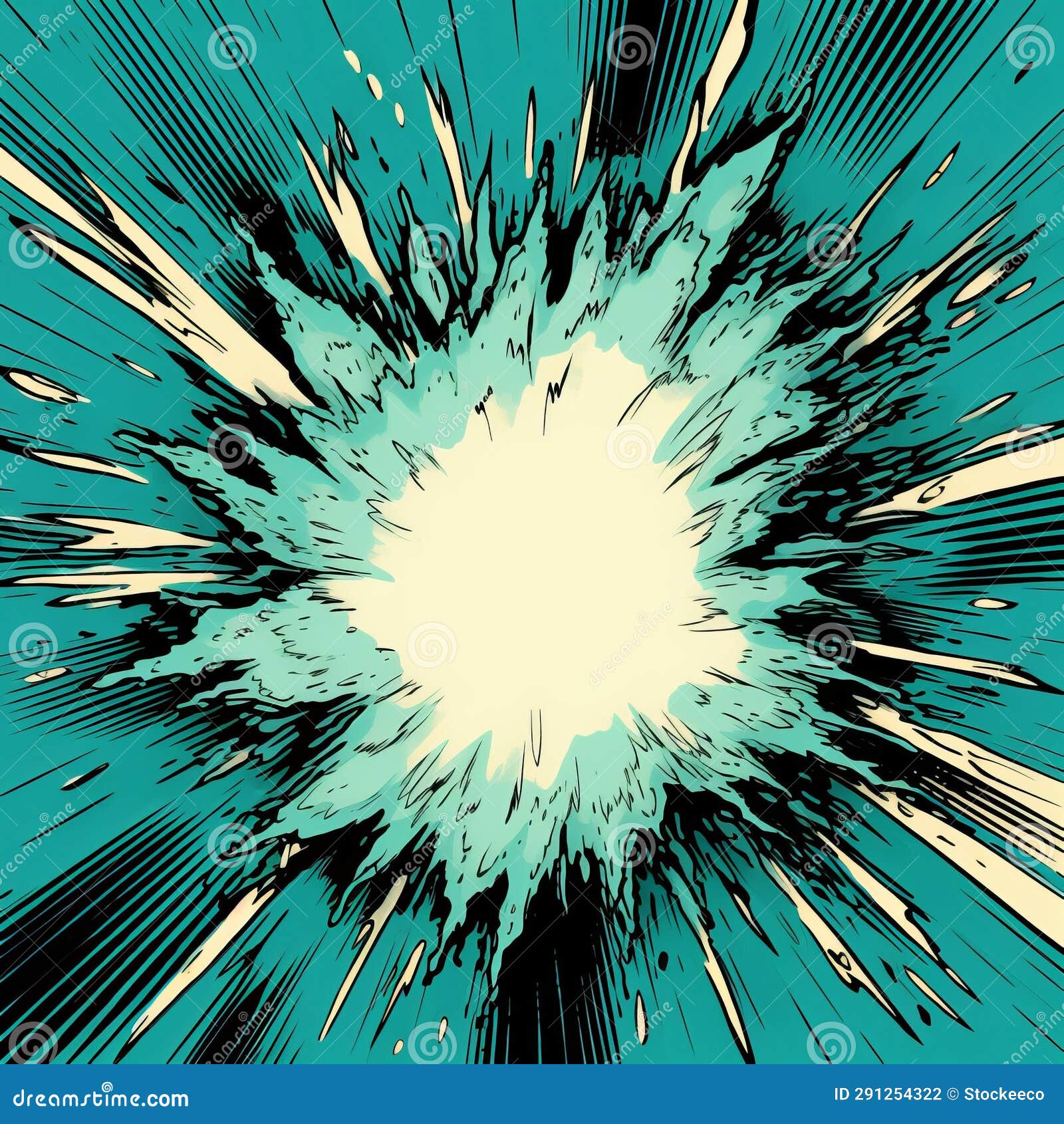Teal Retro Comic Book Style Supernova Explosion Stock Illustration ...
