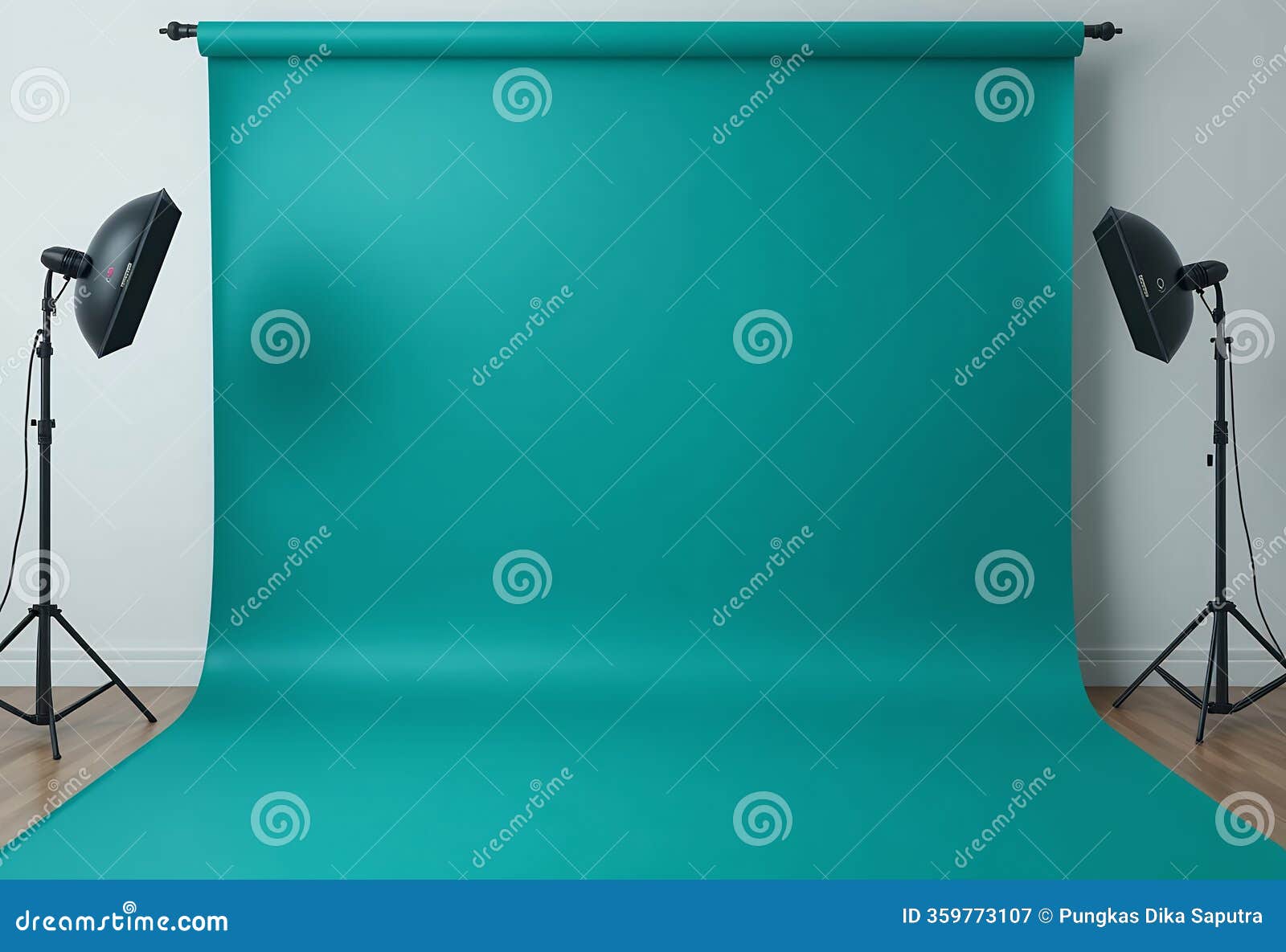 Teal Seamless Backdrop Setup with Studio Lighting for Creative ...