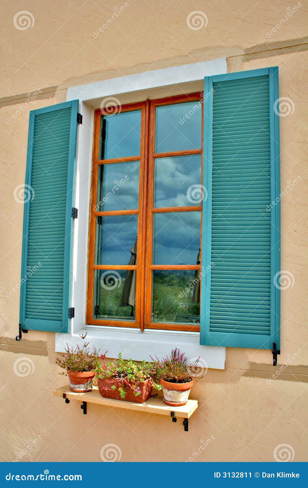 Teal Shuttered Window stock image. Image of ledge, plant - 3132811