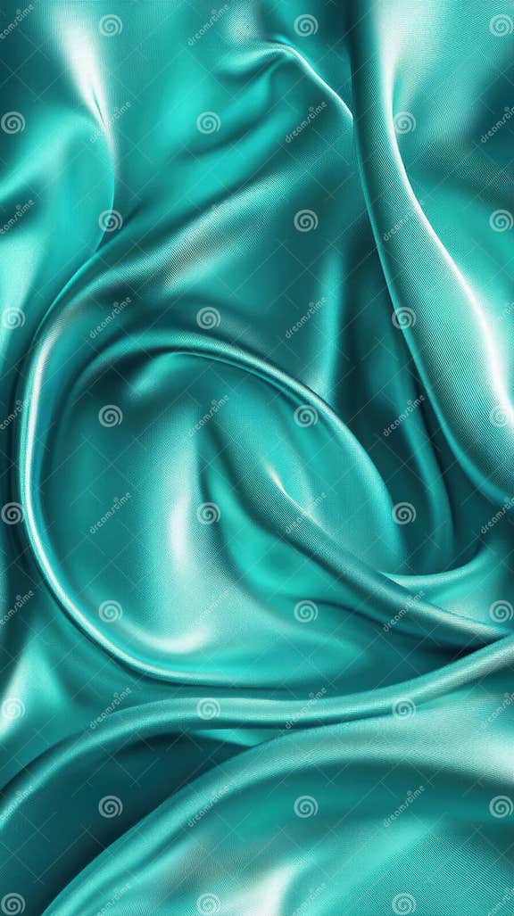 Teal Silk Fabric Drapes and Flows Elegantly, Showing Luxurious Texture and Smooth Surface with a ...