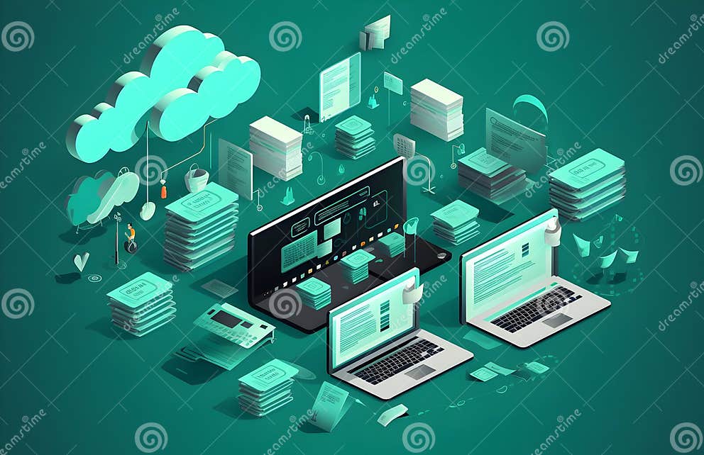 Teal Tech Shift Evolving Content Management Systems Stock Illustration - Illustration of teal ...