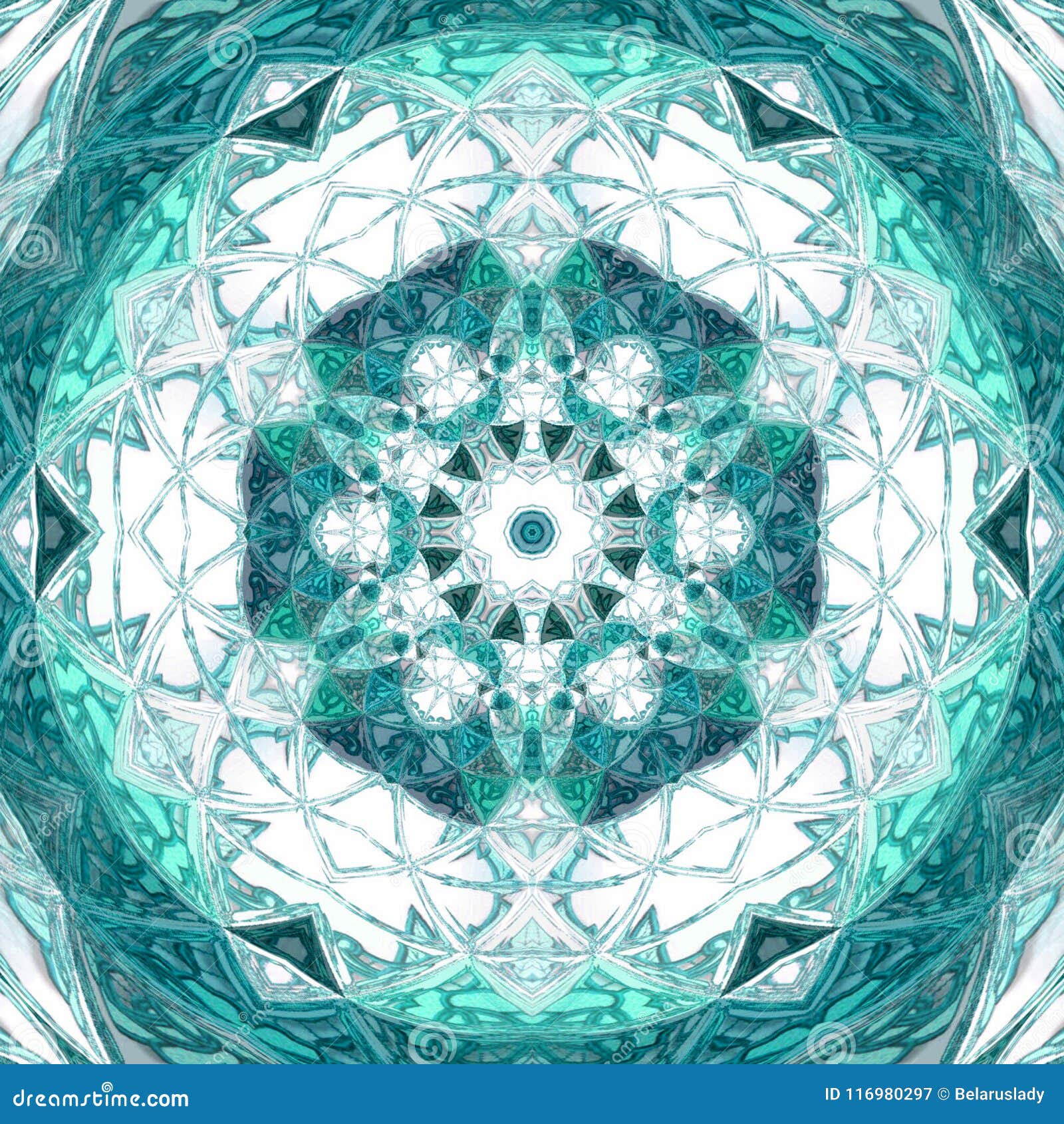 Abstract Teal Triangle Mandala on White Background. Indian Pattern ...