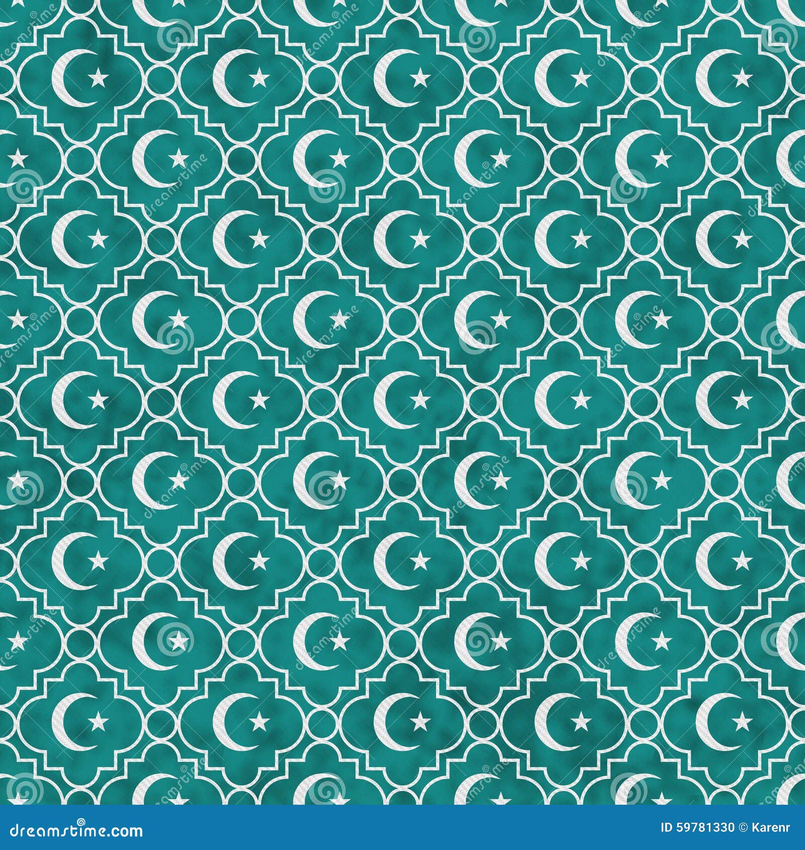 Teal and White Star and Crescent Symbol Tile Pattern Repeat Back Stock ...