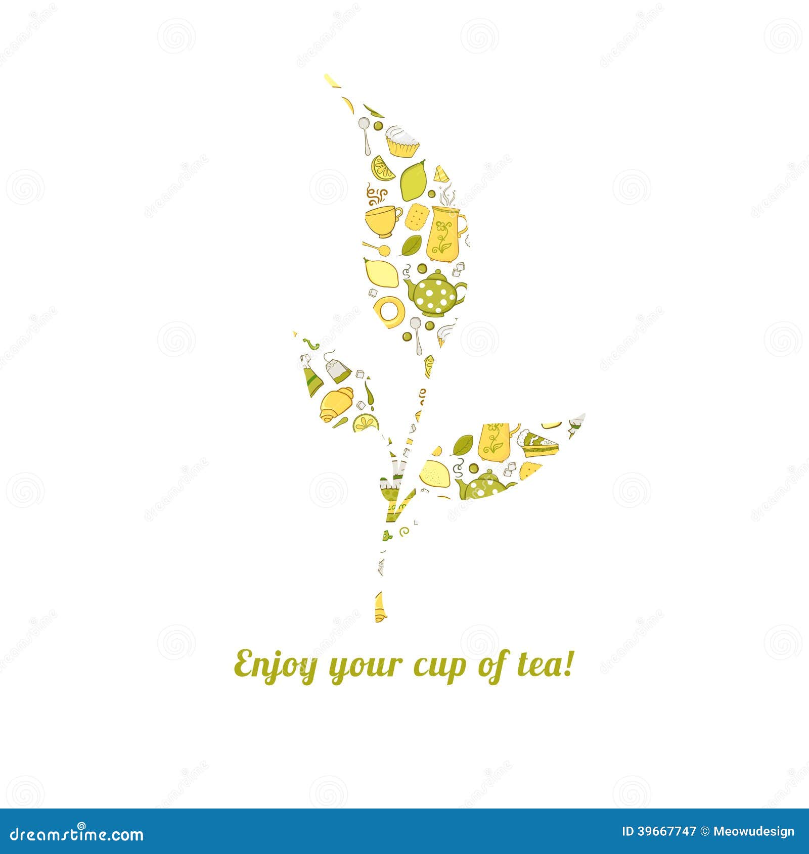 Tealeaf with Tea Pattern Isolated Background Stock Illustration ...