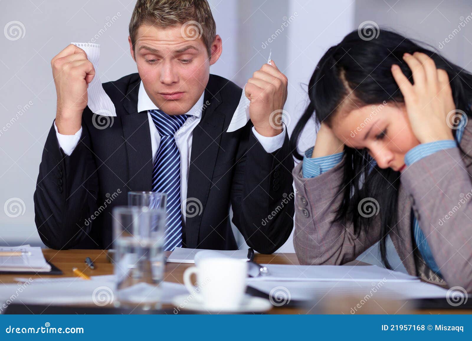 Team of 2 Stressed and Depressed Business People Stock Photo - Image of ...